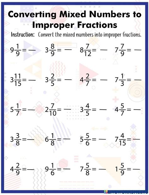 Mixed Numbers To Improper Fractions Worksheets Worksheets Worksheet Hero
