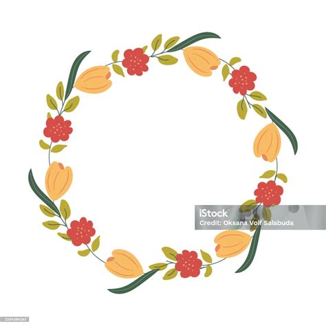 손으로 그린 빨간색과 노란색 꽃이 있는 아름다운 꽃 화환 프레임은 전단지 청첩장 인사말 카드 및 판촉 인쇄물에 적합합니다 계절 브랜딩을 위한 세련되고 우아한 디자인 0명에