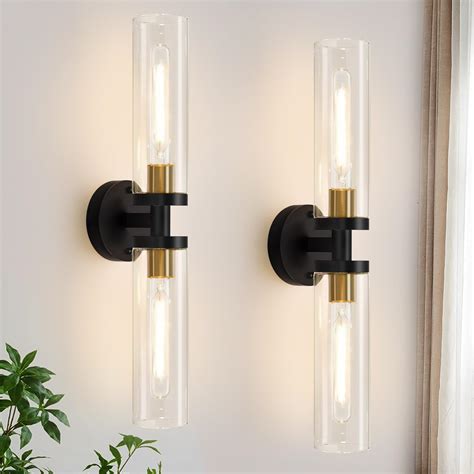 Wall Sconces Set Of Two 22 Black And Gold Bathroom Sconces With Clear