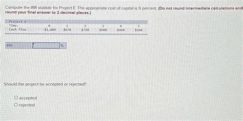 Solved Compute The IRR Statistic For Project E The Chegg Com