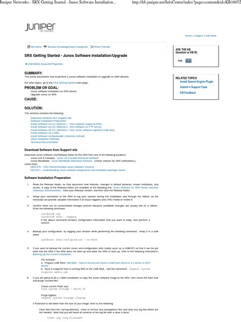Juniper Networks Srx Getting Started Junos Software Installation Upgrade Knowledge Base