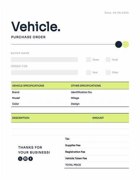 Vehicle Purchase Order Invoice Template Visme