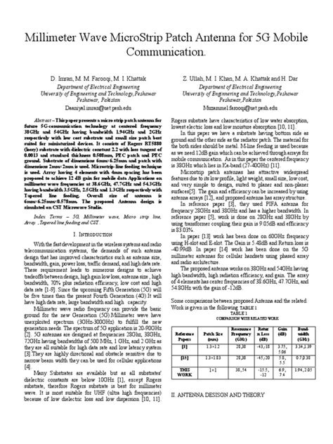 Millimeter Wave Microstrip Patch Antenna For 5g Mo Pdf Antenna