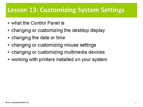 lesson 13 customizing system settings what the control