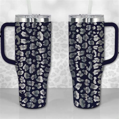 40 Oz Tumbler With Handle Laser Engraved Leopard Print Design