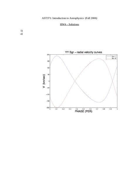 Homework 4 Solutions Introduction To Astrophysics Ast 371 Docsity