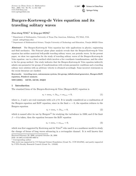 Pdf Burgers Korteweg De Vries Equation And Its Traveling Solitary Waves