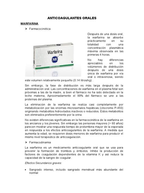 Anticoagulantes Orales Pdf Especialidades Medicas Ciencias