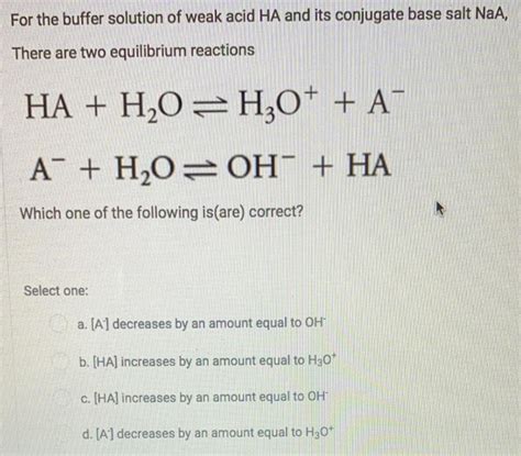 Solved For The Buffer Solution Of Weak Acid HA And Its Chegg