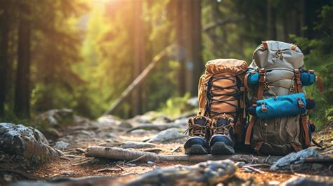 Premium Photo Summer Hiking Gear In The Forest Backpack And Trek