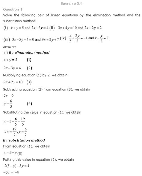 Ncert Solutions For Class 10 Maths Chapter 3 Pair Of Linear Equations In Two Variables Free