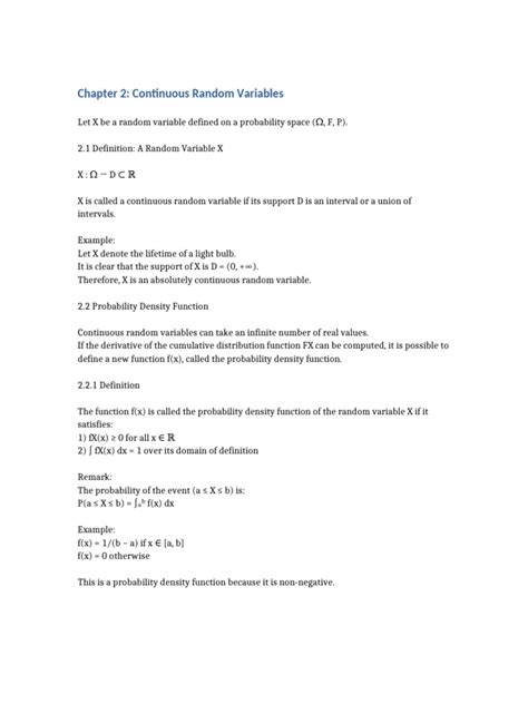Chapter 2 Continuous Random Variables Pdf