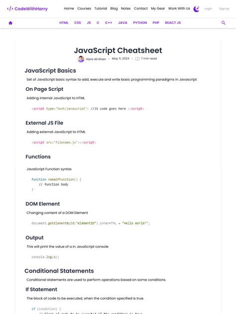 Javascript Cheatsheet Codewithharry Pdf Document Object Model Java Script