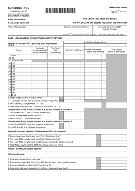 Schedule Nol Form 41a720nol Net Operating Loss Schedule Printable Pdf Download