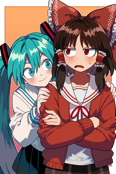 Hatsune Miku And Hakurei Reimu Touhou And 2 More Drawn By Bollzzalguy