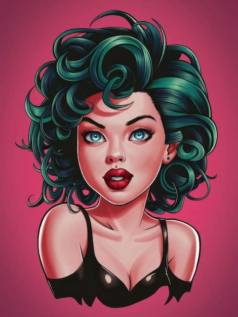 Colorful Pop Art Style Woman With Vibrant Hairstyle And Bold Makeup On Pink Background Premium