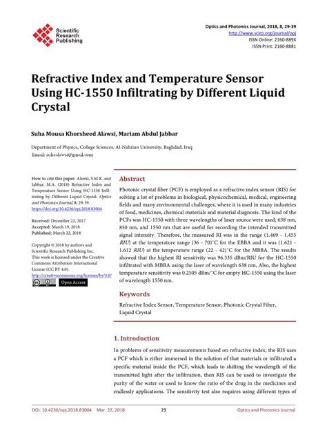 pdf refractive index and temperature sensor using hc 1550 · the