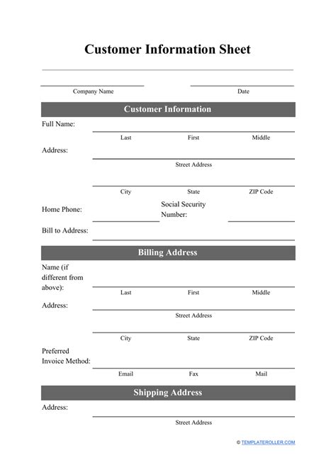Customer Info Form Template