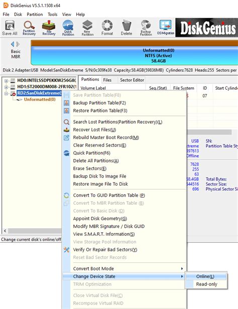 Change The Offline Online Or Read Only Status Of A Disk DiskGenius