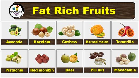 Top 50 Fat Rich Fruits Vocabulary Point