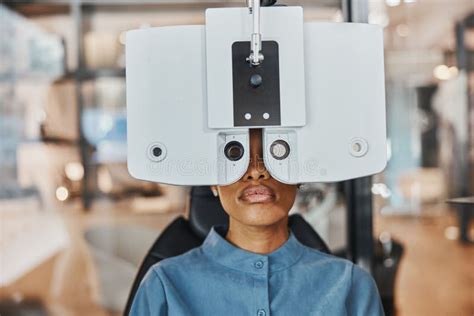 Vision Eye Exam And Black Woman In Optometry Clinic For Testing