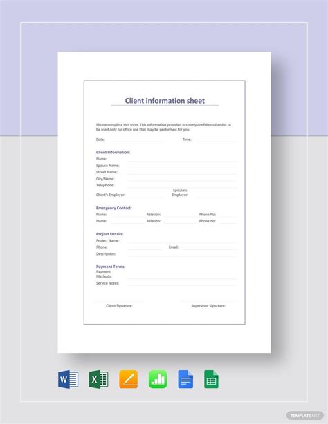 Printable Tax Client Information Sheet Template