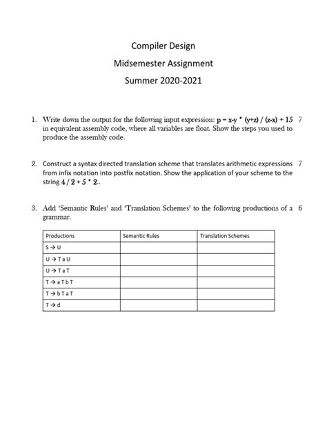 Compiler Design Midterm Assignment Summer 2020 2021 Pdf