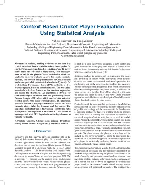 Pdf Context Based Cricket Player Evaluation Using Statistical Analysis