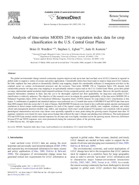 Pdf Analysis Of Time Series Modis 250 M Vegetation Index Data For Crop Classification In The