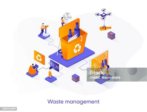 폐기물 관리 등대 측정 웹 배너 가비지 활용 이성개념의 제어 및 관리 폐기물 수거 분류 및 재활용 3d 씬 등측투영법에 대한 스톡 벡터 아트 및 기타 이미지 Istock