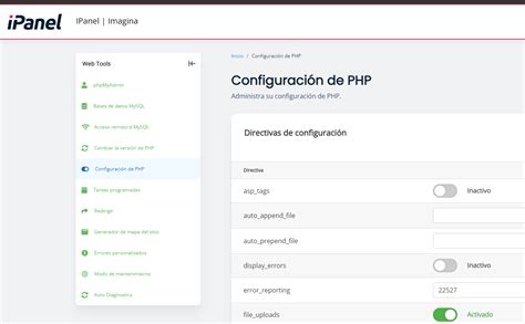 Cómo cambiar la Configuración de PHP en iPanel Imagina Colombia