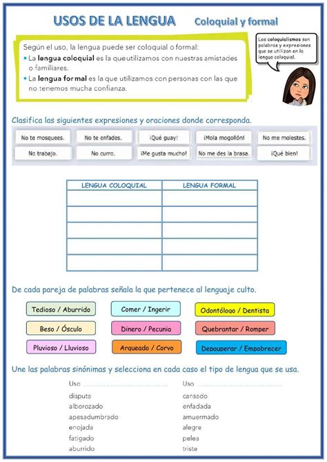 Fichas De Trabajo De Lenguaje Formal E Informal Guía Santillana