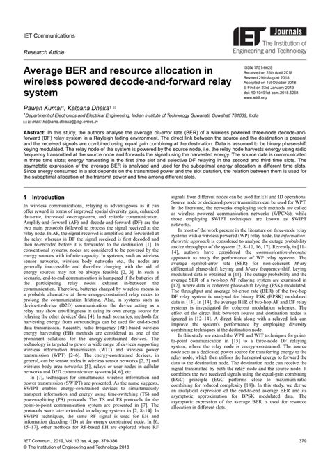 Pdf Average Ber And Resource Allocation In Wireless Powered Decode And Forward Relay System
