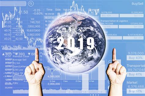 데이터 번호 차트 및 그래프 배경으로 주식 인덱스 프레 젠 테이 션 및 승리 손으로 2019 년 글로벌 비즈니스와 경제 비전