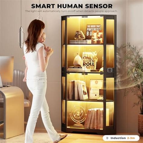 Corner Display Cabinet 65 With Glass Doors And 3 Color Led Lights 4