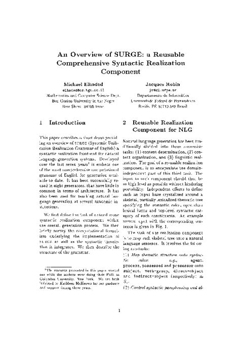 Pdf An Overview Of Surge A Reusable Comprehensive Syntactic