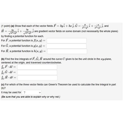 Solved (1 ﻿point) (a) ﻿Show that each of the vector fields | Chegg.com