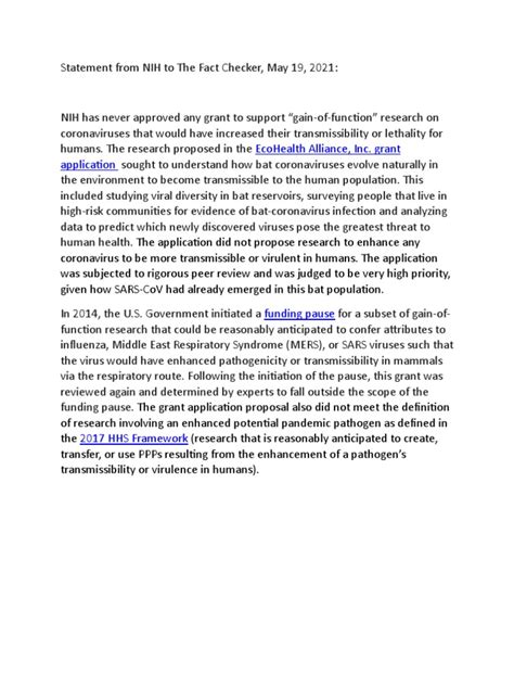 Nih Statement May 19 2021 Download Free Pdf Public Health Microbiology