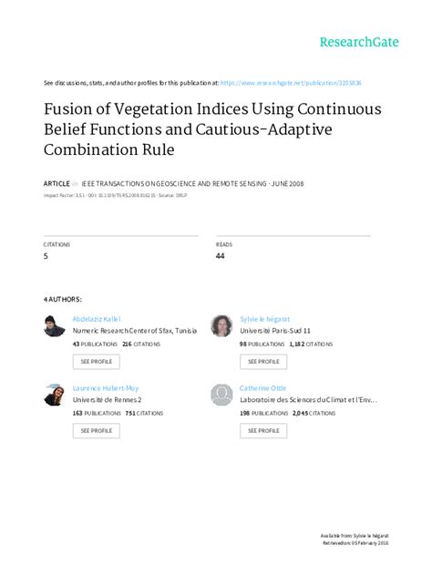 pdf fusion of vegetation indices using continuous belief functions