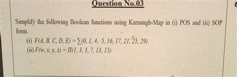 solved question no 03 simplify the following boolean
