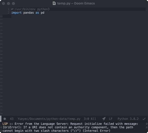 Doom Emacs Python用lsp Pyright时lsp提示urierror Emacs General Emacs China