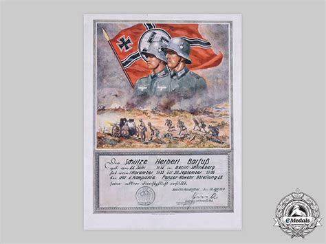 Germany Heer A Large Service Certificate To Anti Tank Schütze Barfuß