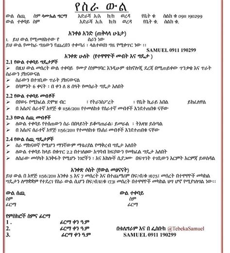 የስራ ቅጥር ውል Sample 🇪🇹 ሕግ አገልግሎት Legal Service