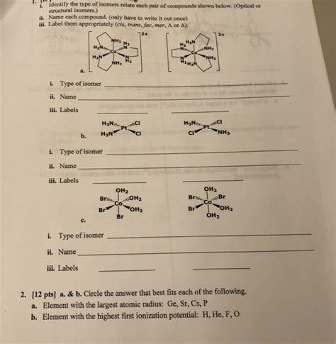 Solved I Identify The Type Of Isomers Relate Each Pair Of