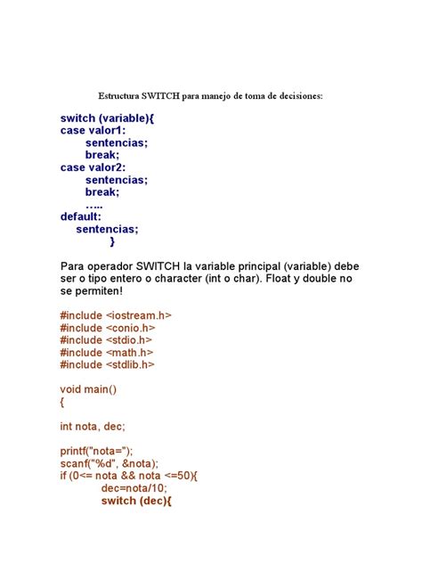 estructura switch pdf ciencias de la computación desarrollo de
