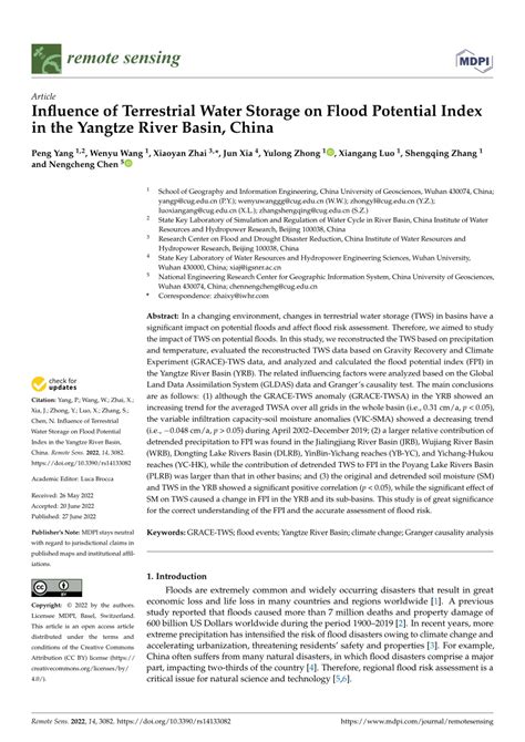 Pdf Influence Of Terrestrial Water Storage On Flood Potential Index In The Yangtze River Basin