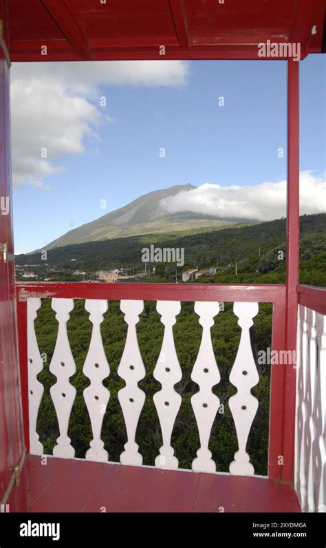 Volcano Pico Seen From A Windmill In The South Of Pico Island Azores Portugal Europe Stock