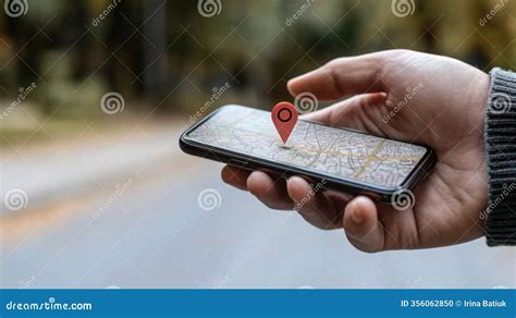 A Hand Holds A Mobile Device Displaying A Map With A Prominent Location