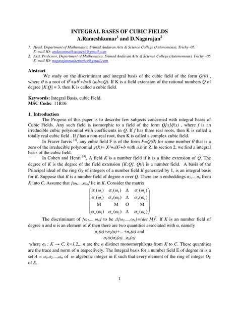 Pdf Integral Bases Of Cubic Fields