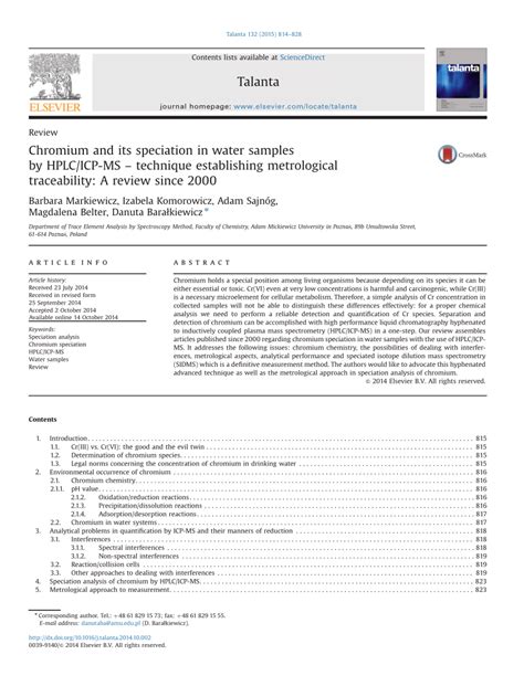 Pdf Chromium And Its Speciation In Water Samples By Hplc Icp Ms